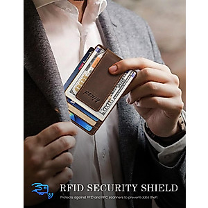kinzd Money Clip, Front Pocket Wallet, Leather RFID Blocking Strong Magnet thin Wallet (Crazy Horse dark brown)