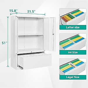 SISESOL Metal Storage Cabinet with Drawer,White File Cabinets, Locking Steel Storage Cabinet with Doors and Shelves for Home,Office,Warehouse,Garage,School,Fit A4/Letter/Legal File (1 Drawer)