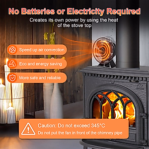 VODA New Designed 3 Blades Heat Powered Stove Fan About 175 CFM with Protective Cover More Safe and Comfortable…