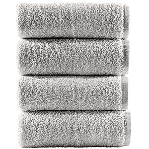 Hammam Linen Washcloth Set Premium Original Turkish Cotton, Hotel Quality for Maximum Softness & Absorbency for Face, Hand, Kitchen & Cleaning (Ice Silver, Washcloth Set)