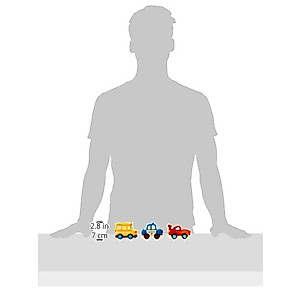 B. toys- Mini Wheeee-ls!- 3 pc Mini Pull-Back Vehicles Set, Bus & Cars, Multi, Hot Rod, School Bus, Police Car- 1 year +