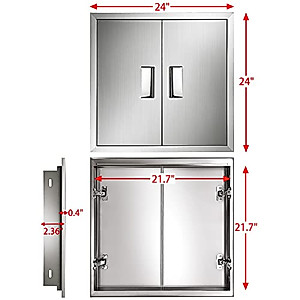 HIOSTAO Double Door Outdoor Kitchen Doors,24W x 24H Inch BBQ Access Door Stainless Steel,Built-in Handle,Thickened Plate Hydraulic Buffering Hinge Vertical for BBQ Island, Grilling Station
