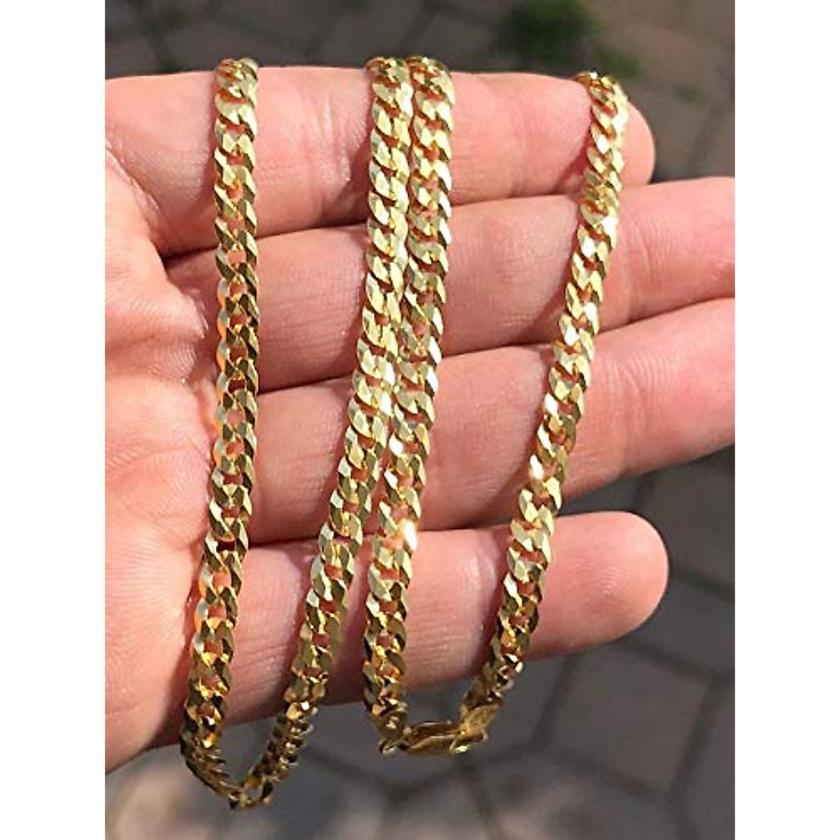 HarlemBling 14k Gold Over Solid 925 Sterling Silver - Men's Ladies Flat Cuban Chain - Made In Italy - 18-30" - 4mm 5mm 6mm 7mm 8mm - Necklace (20, 8mm)