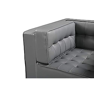 Iconic Home Lorenzo Right Facing Sectional Sofa L Shape PU Leather Upholstered Tufted Shelter Arm Design Espresso Finished Wood Legs Modern Transitional, Grey