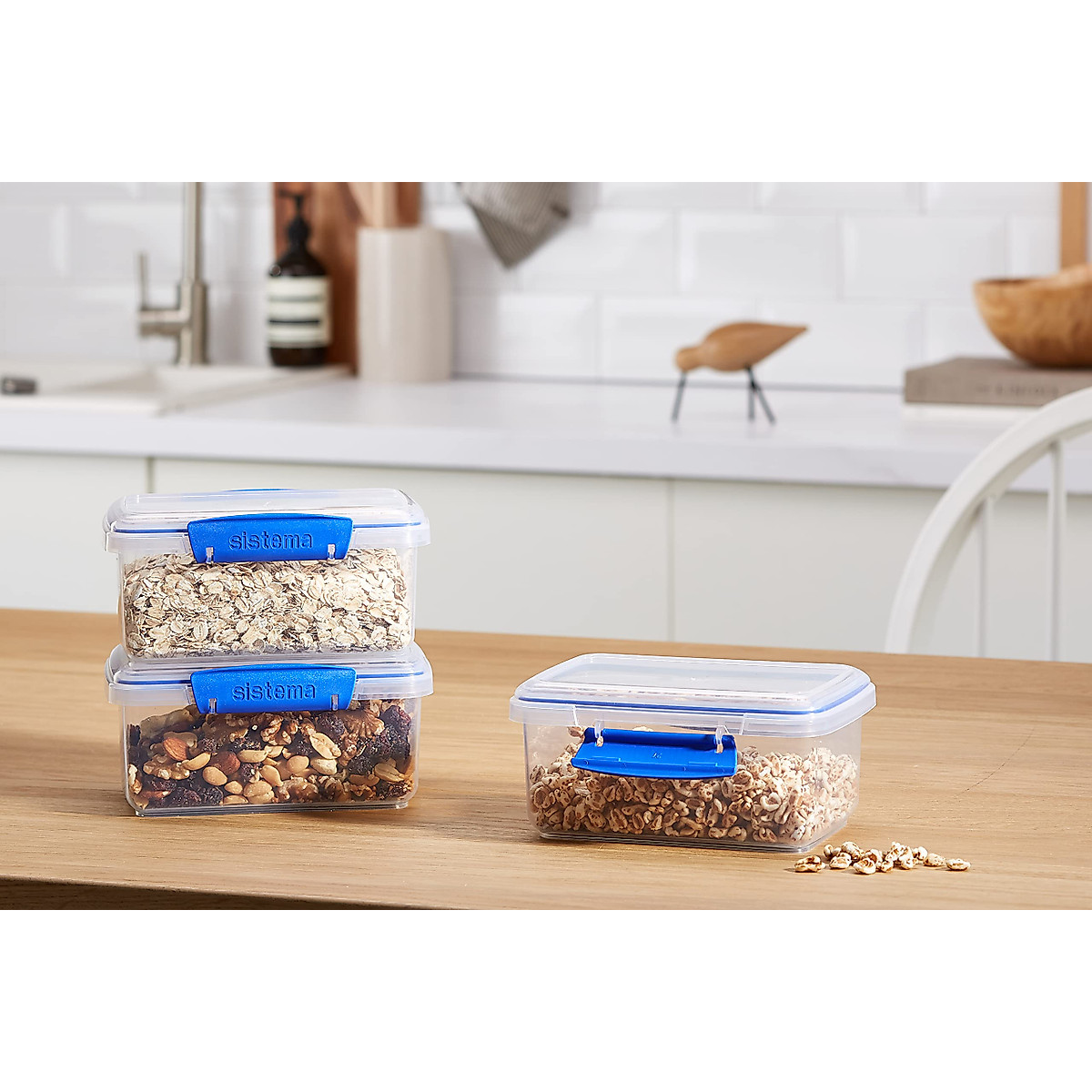 Sistema KLIP IT Rectangular Collection Food Storage Container, 33.8 oz./1.0 L, Clear/Blue, 3 Count