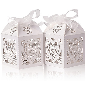 Elephant-package 25 Pcs Laser Cut Boxes (White), Bridal Shower Favor Boxes with Ribbon, Thank You Lace Candy Boxes, Party Favor, Wedding, Anniversary