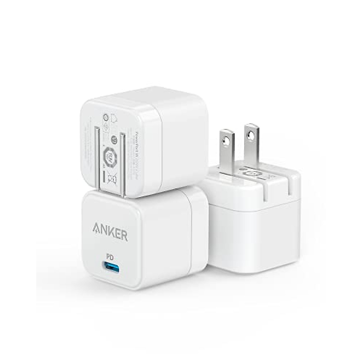 USB C Charger, Anker 3-Pack Fast Charger with Foldable Plug, PowerPort III 20W Cube Charger for iPhone 14/14 Plus/14 Pro/14 Pro Max/13, Galaxy, Pixel 4/3, iPad/iPad Mini, and More (Cable not Included)