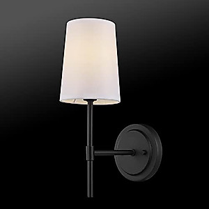 Globe Electric 51859 1-Light Wall Sconce, Matte Black, White Fabric Shade, Wall Lighting, Wall Lamp Dimmable, Wall Lights for Bedroom, Kitchen Sconces Wall Lighting, Home Décor, Bulb Not Included