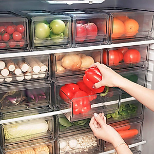 Refrigerator Organizer Bins, Pull Out Fridge Storage Drawer Design, Freely Pullable Storage Box, Stackable Produce Saver Bins, M