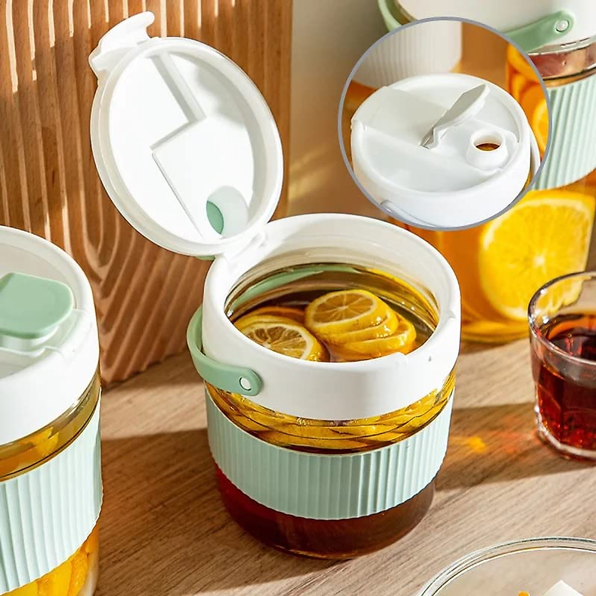 Home Legion multipurpose glass pickle jar with strainer 1 pieces small for kitchen 900ml green