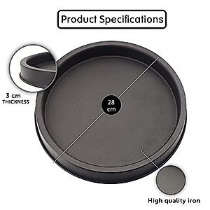 HUANGXIN 11.5'' Round Serving Tray Black Decorative Holder Iron Farmhouse Trays Home Decor Table Centerpiece for Coffee Kitchen Dining Room Indoor Outdoor Rustic Platter