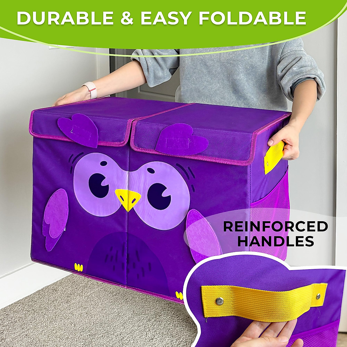 QUOKKA Large Toy Storage Box Owl & Small Toy Storage Box Giraffe Playroom Organizers