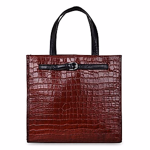 ANTONIO VALERIA Emma Dark Red Croco Print Premium Leather Top-Handle Tote for Women