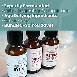 Eva Naturals Facelift in a Bottle - 3-in-1 Anti-Aging Set with Retinol Serum, Vitamin C Serum and Eye Gel - Formulated to Reduce Wrinkles, Fade Dark Spots and Treat Under-Eye Bags - Premium Quality