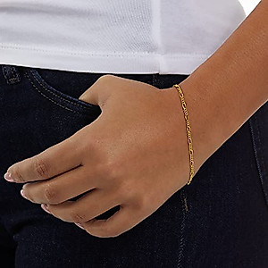 Amazon Essentials 14K Gold Plated Fine Figaro Chain Bracelet 7.5", Yellow Gold