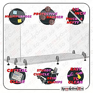 Cubicle Sneeze Guard by SPEEDYORDERS – Sneeze Guard for Cubicle - Clear Cubicle Divider - Wall Extender Plexiglass For Cubicle With Removable Clamps 1/4" Thick 48"W x 24"H - Includes 3 clamps
