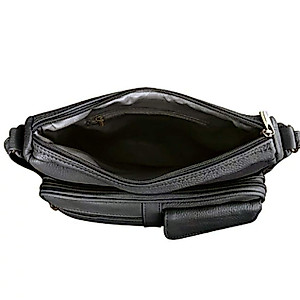 SILVERFEVER Medium Leather Handbag | Ladies Shoulder Bag | Organizer w Built in Wallet (black cowhide)