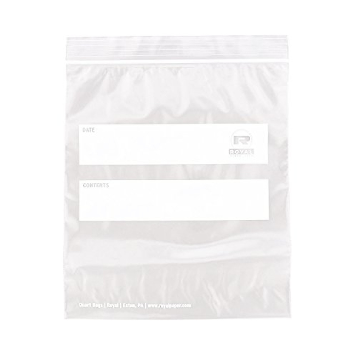 Royal Double Zipper Quart Bags, 7" x 8", Package of 500