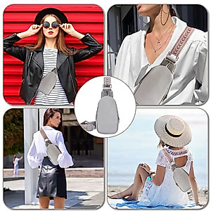 Women Chest Bag Fashion Sling Bag Small Crossbody PU Leather Daypack Satchel Backpack Adjustable Shoulder Strap for Lady Shopping Travel (Grey 1)