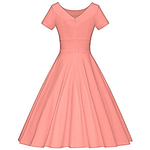 GownTown Women's 1950s Vintage Dresses Cap Sleeves Cocktail Stretchy Dresses with Pocket Red