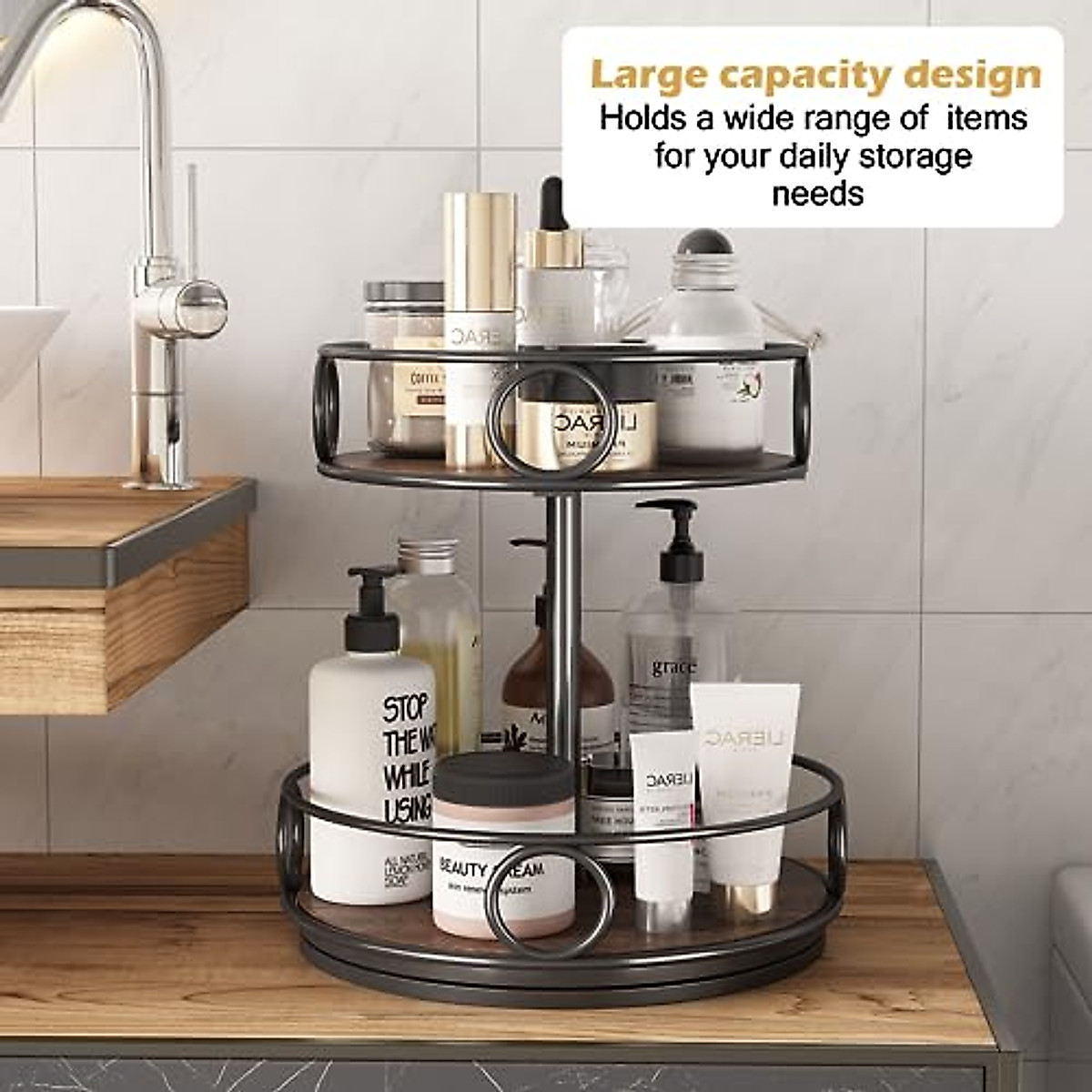 COVAODQ Wooden Lazy Susan Turntable for Cabinet Pantry Kitchen, 360 Degree Rotating Spice Rack Organizer