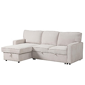 Merax 89" Convertible Sleeper Sectional Sofa with Pull-Out Bed,Upholstery Sleeper Sofa Storage Chaise,USB Port and 2 Cupholder,L Shaped Corner Sectional Sofa Couch for Living Room