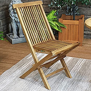 Sunnydaze Hyannis Solid Teak Outdoor Folding Dining Chair - Light Wood Stain Finish - Patio, Deck, Lawn, Garden, Terrace or Backyard Spare Seat - 1 Chair