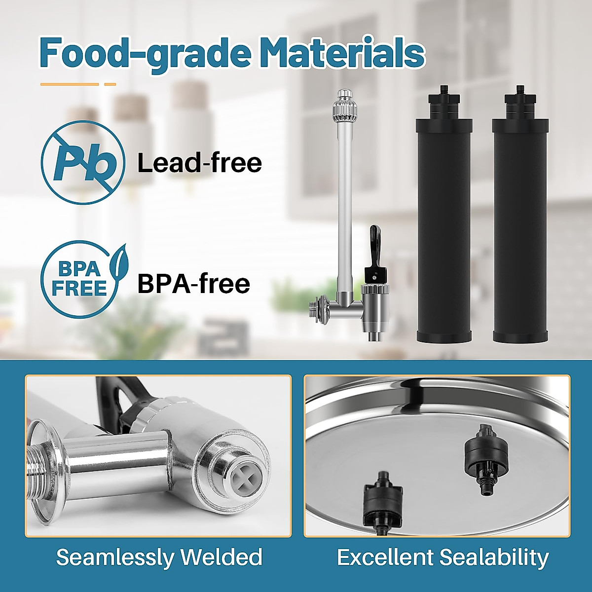 ICEPURE Gravity-Fed Countertop Water Filter System, 2.35G Stainless-Steel 304 | Includes 2 Black Carbon Filters | Ideal for Camping, RVing, Emergencies, Home | Clean, Clear & Fresh Water