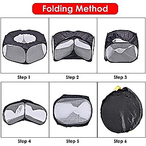 PIXRIY Small Animals Cage Tent, Pet Playpen with Top Opening Foldable Breathable Yark Fence for Guinea Pig, Rabbits, Hamster, Chinchillas and Hedgehogs (Black)