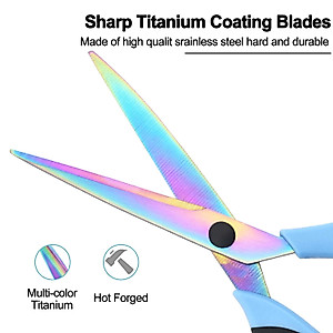 Craft Scissors Set of 3 Pack, All Purpose Sharp Titanium Blades Shears, Rubber Comfort Grip Handle, Multipurpose Fabric Scissors Tool Set Great for Office, Sewing, Arts, School and Home Supplies, Blue