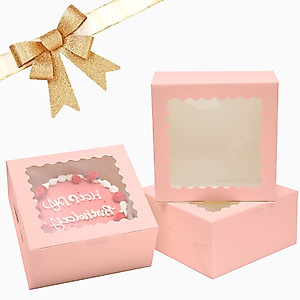 10x10x5 cake boxes with Window 18-Packs Pink, 10 Inch Bakery Boxes (18 cake boxes +18 Cake Boards Included)