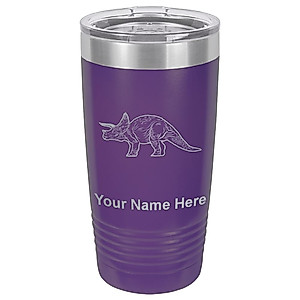 LaserGram 20oz Vacuum Insulated Tumbler Mug, Triceratops Dinosaur, Personalized Engraving Included (Dark Purple)