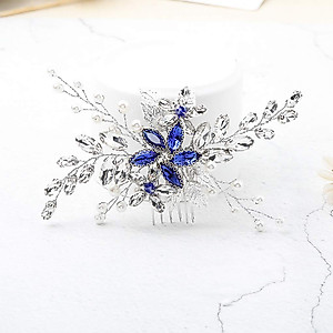 Olbye Wedding Hair Comb Blue Rhinestone Bridal Hair Accessories for Bride and Bridesmaids Wedding Hair Piece Silver