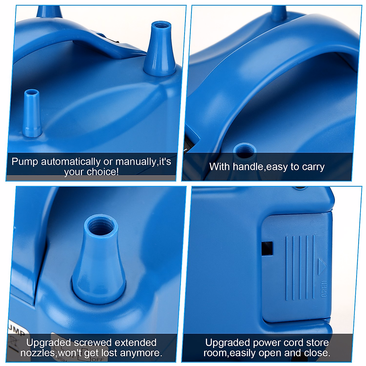 AGPtek 680W High Power Two Nozzle High Power Electric Balloon Inflator Pump Portable Blue Air Blower,Inflate in One Second, BP3-EU