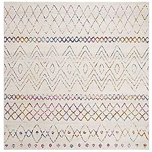 SAFAVIEH Madison Collection 6'7" Square Ivory / Fuchsia MAD798A Moroccan Boho Distressed Non-Shedding Living Room Bedroom Dining Home Office Area Rug