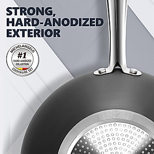 MICHELANGELO Nonstick Wok with Lid, Hard Anodized Wok Pan, Induction Wok 12 Inch, Large Wok Pan with Flat Bottom, Cooking Wok with Steamer Rack & Fry Basket, Woks and Stir Fry Pans - 5 Quart