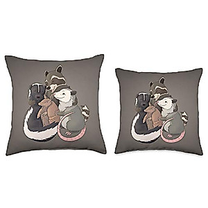 The Roadkill Rebels Group Hug-Raccoon, Possum, Skunk, and Armadillo Throw Pillow, 16x16, Multicolor