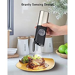 SENZER Gravity Electric Salt and Pepper Grinder Set, Automatic Pepper Mill Refillable Spice Grinder with LED Light Charging Base for Kitchen 2 Pack