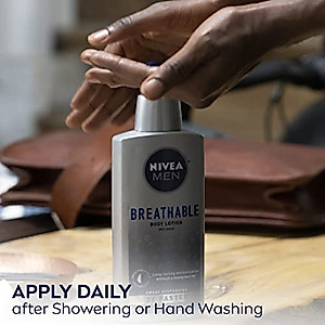 NIVEA MEN Breathable Body Lotion, 48-Hour Hydrating Lotion for Men with Breathable Skin Technology, Shea Butter, Vitamin C and Vitamin E, 13.5 Fl Oz Bottle