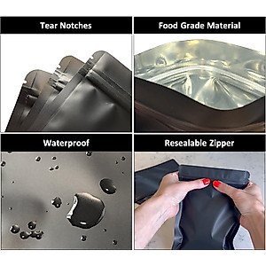 Chamigon 100 Pack Matte Black Mylar Bags - 4.3x6.3 Inches Resealable Smell Proof Foil Zipper Food Pouches - Sealable Flat Packaging Sample Pouch Bag