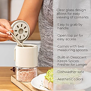 Zuutii Glass Spice Jars,Spice Containers with Spoons, Set of 2 10oz/300ml Spice Bottles, Mini Seasoning Storage Jars with Flapper Caps for Salt, Sugar, Peppers, Chili in Kitchen