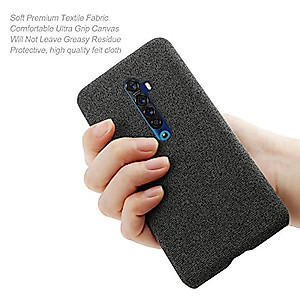 LUSEHNG Case for Oppo Reno2, Solid Color Canvas Smartphone Cover for Oppo Reno2, Slim Duaable Lightweight - Black