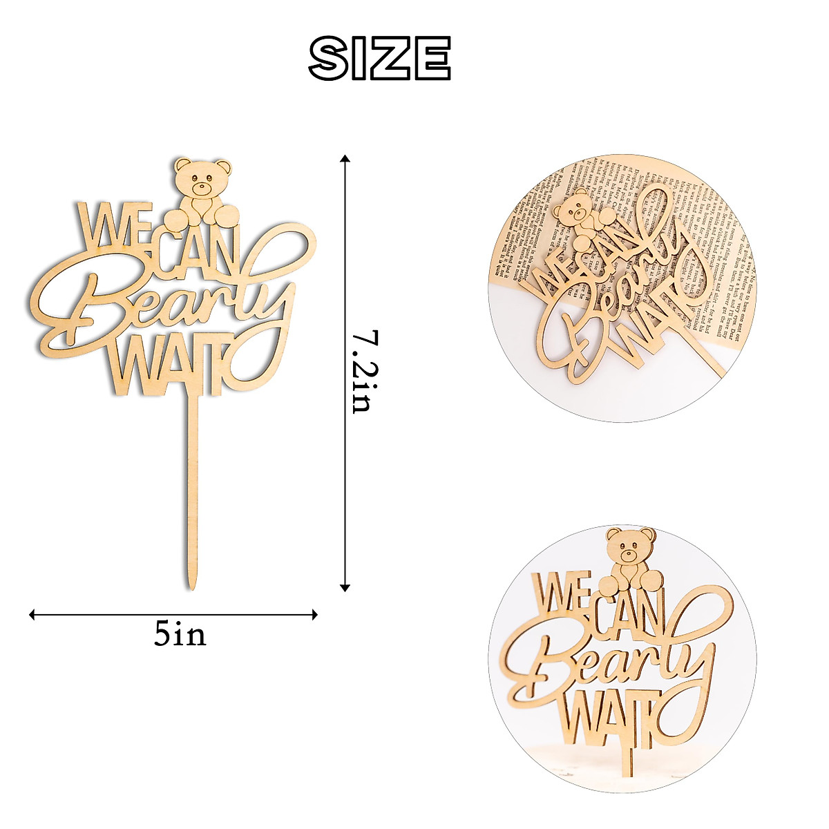 ZAIBIANHAO We Can Bearly Wait Cake Topper,Bear Cake Decorations, We Can Bearly Wait Wooden Cake Topper for Baby Shower Party Supplies,Gender Reveal Party Supplies (Bearly Cake Topper)