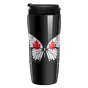 Canada Flag Butterfly Travel Coffee Mug Reusable Coffee Cup Tumbler with Lid for Outdoor 350ml