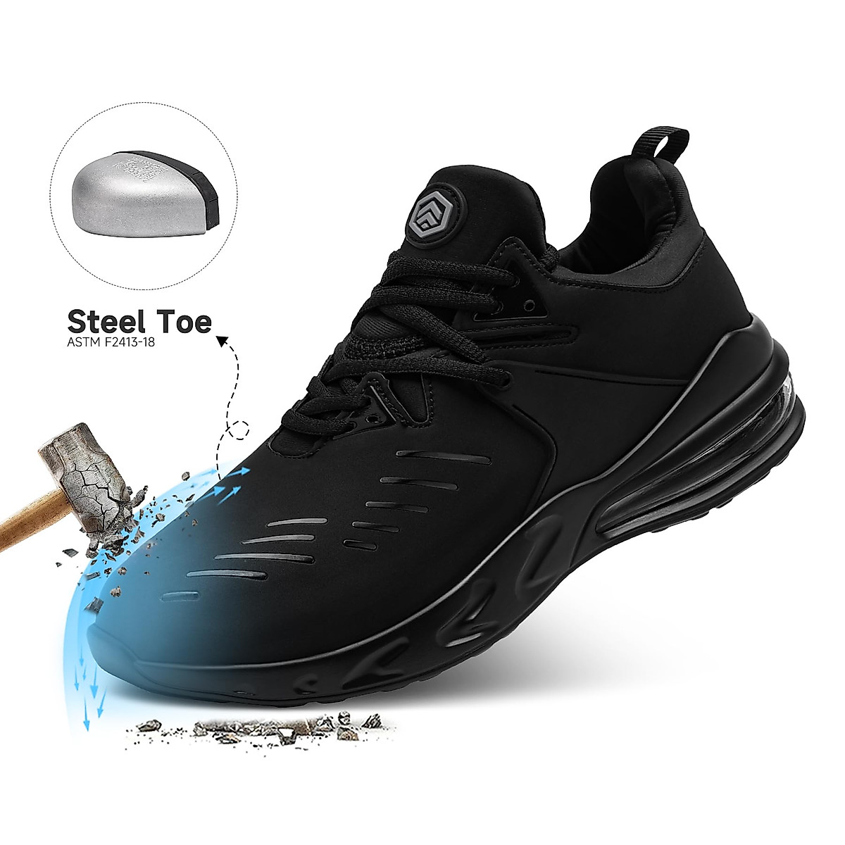 LARNMERN Steel Toe Shoes for Men Waterproof Slip Resistant Work Sneakers Athletic Durable Lightweight Comfortable Water Resistant Indestructible Construction Tennis Air Cushion(10 Men, Black)