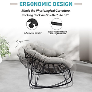 ZJEYEJZ Indoor & Outdoor Rocking Chair, Oversized Rattan Royal Rocking Chair with Padded Cushion, Rocker Egg Chair for Living Room, Patio, Front Porch, Backyard, Grey