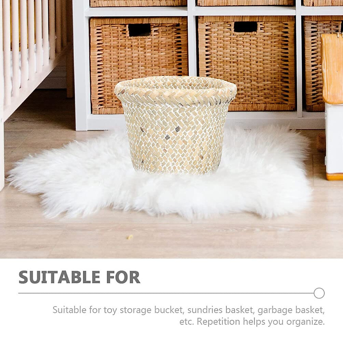 DOITOOL Rattan Trash Can Wicker Waste Basket Natural Garbage Bin Vintage Trash Buckets Laundry Hamper Storage Baskets Plant Pot 7inch X 5.5 inch