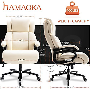 Big and Tall 400lbs Office Chair - Adjustable Lumbar Support Heavy Duty Metal Base Quiet Rubber Wheels High Back Large Executive Computer Desk Swivel Chair, Ergonomic Design for Back Pain, Beige
