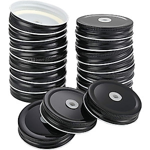 36 Pcs Mason Jar Lids Regular Mouth, Mason Jar Lids with Straw Hole, Stainless Steel Mason Canning Lids Regular Mouth, Leak Proof Reusable Ball Canning Lids for Food Storage, Black