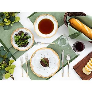 Royalty Porcelain 20 pc Dinnerware Set with Gold Floral Ornament, Bone China, gold, white